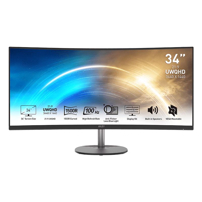 MSI PRO MP341CQ 34″ VA Ultrawide Curved Pro Monitor (1500R, 3440x1440 ...